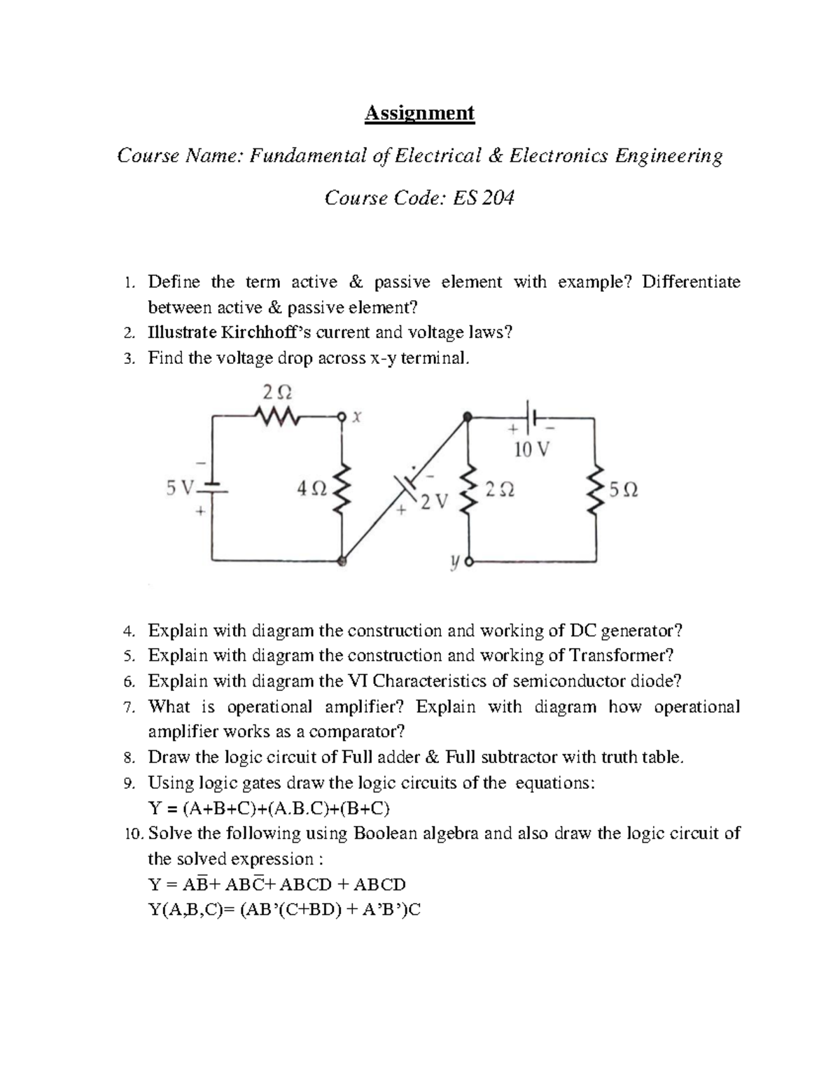 Assignment on Lab - Assignment Course Name: Fundamental of Electrical & Electronics Engineering ...