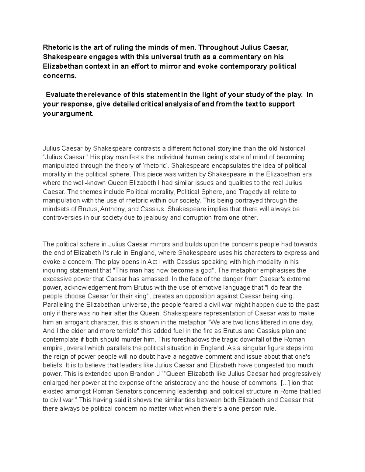 Copy of Julius Caesar - Essay - - Studocu