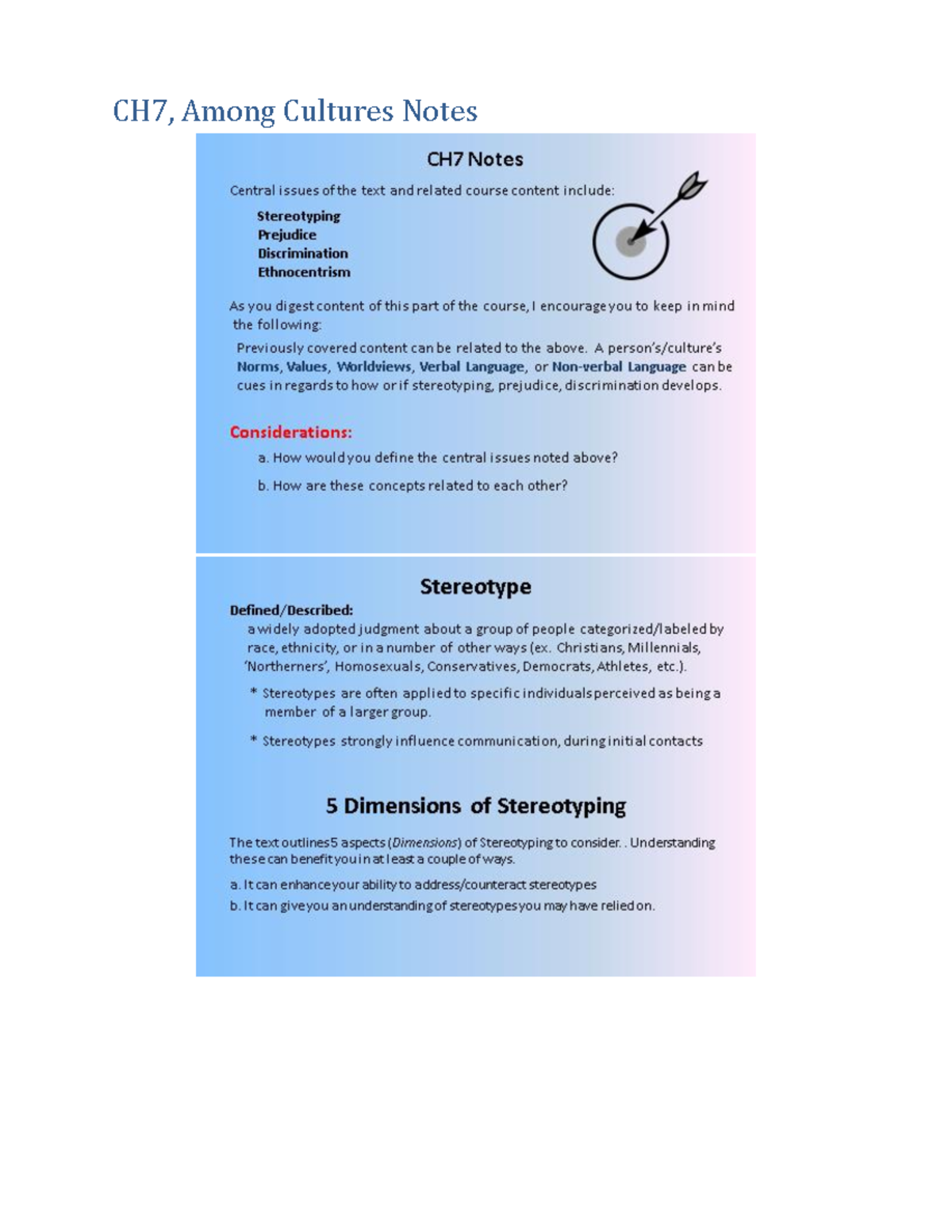 CH7 Notes 2024 - chap 7 - CH7, Among Cultures Notes CH7 Notes Central ...