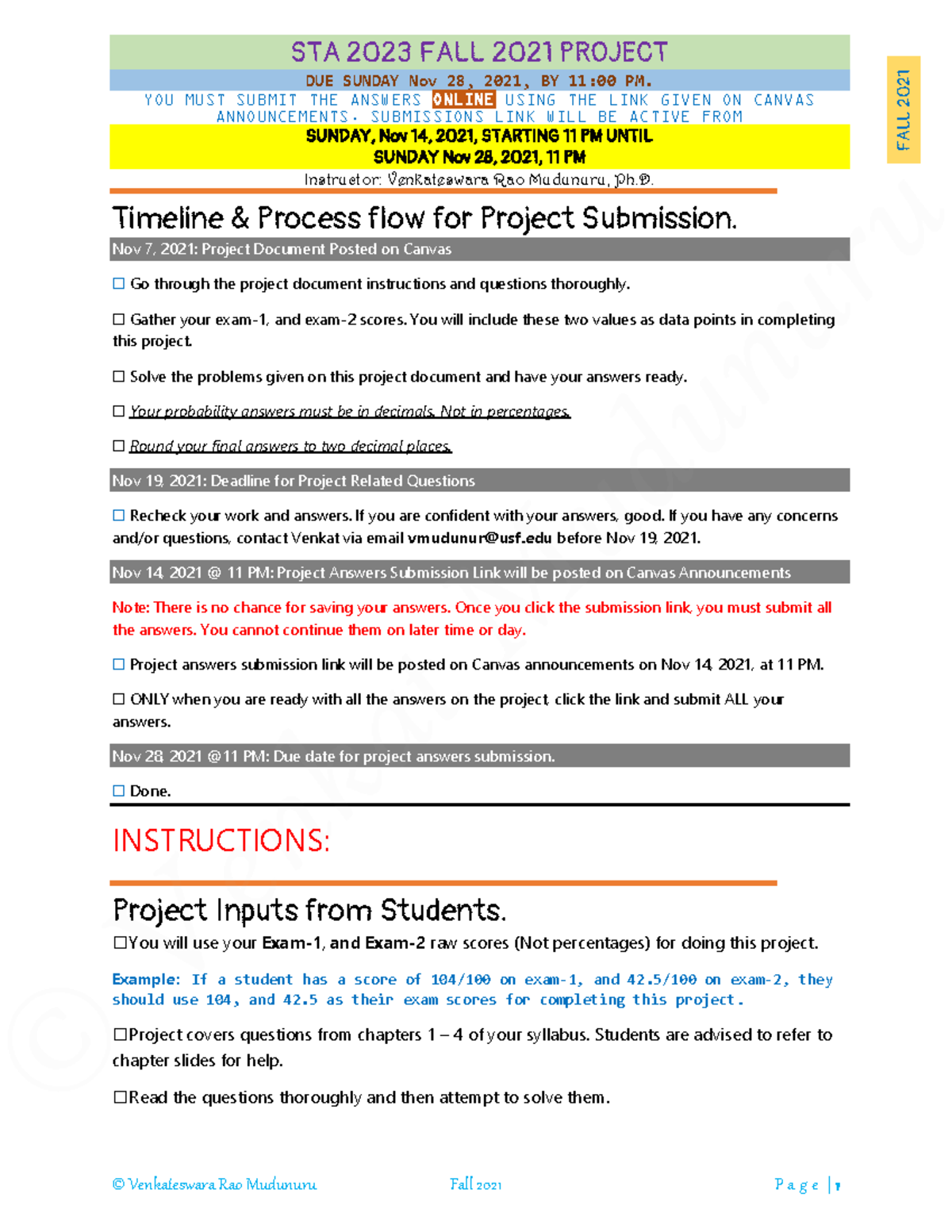 Fall 2021 STA 2023 Project Questions Mudunuru Venkat - DUE SUNDAY Nov ...