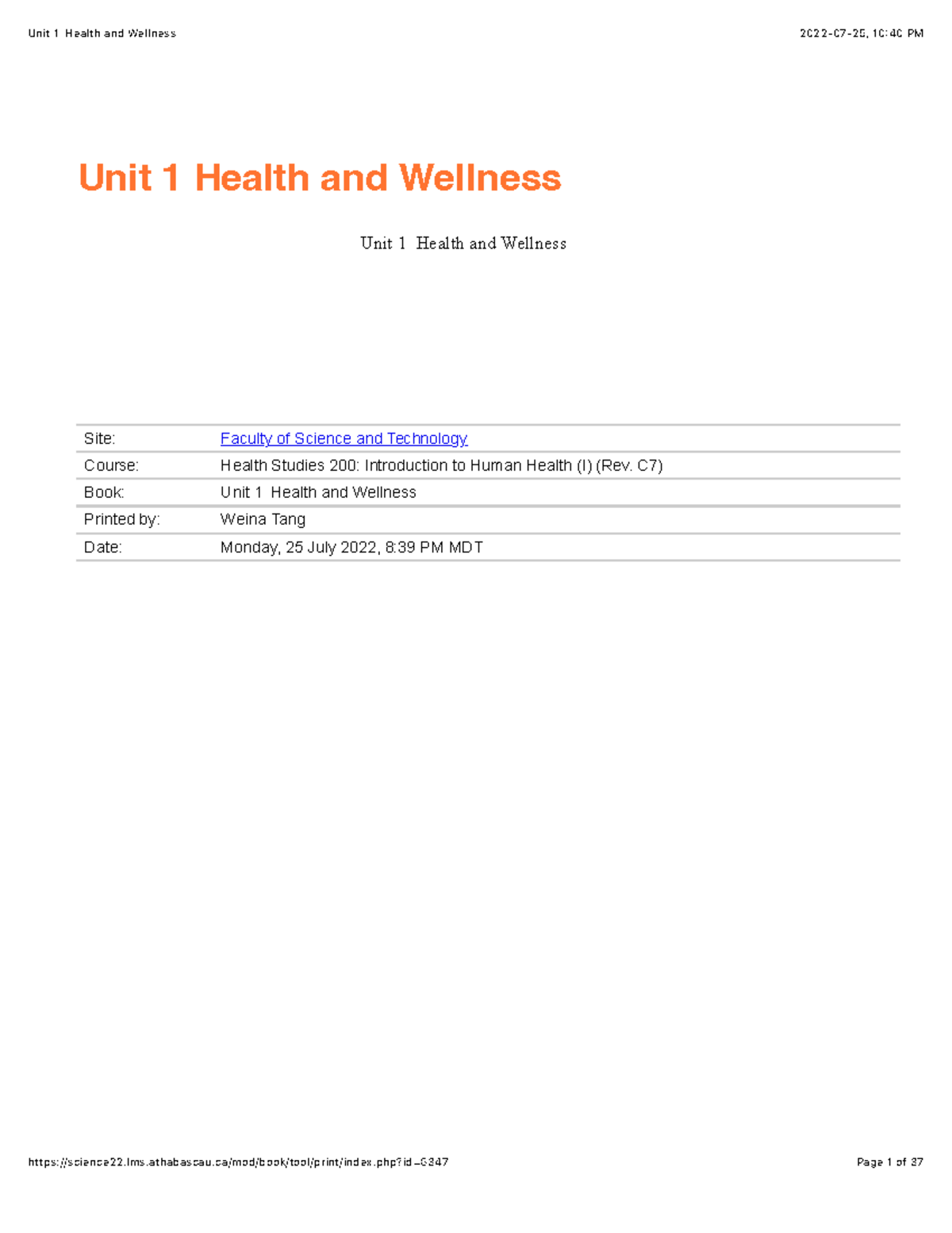 Unit 1 Health and Wellness - /book/tool/print/index?id=6347 Page 1 of ...
