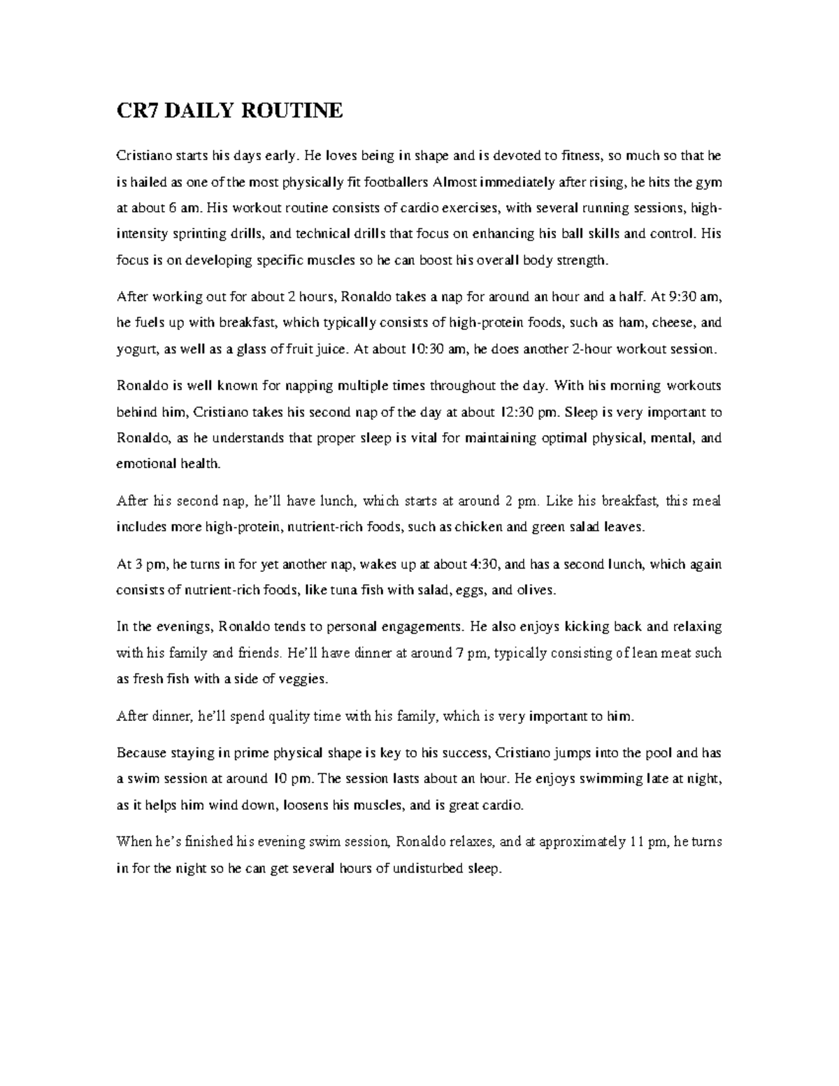 CR7 Daily Routine - TAREA - CR7 DAILY ROUTINE Cristiano starts his days ...