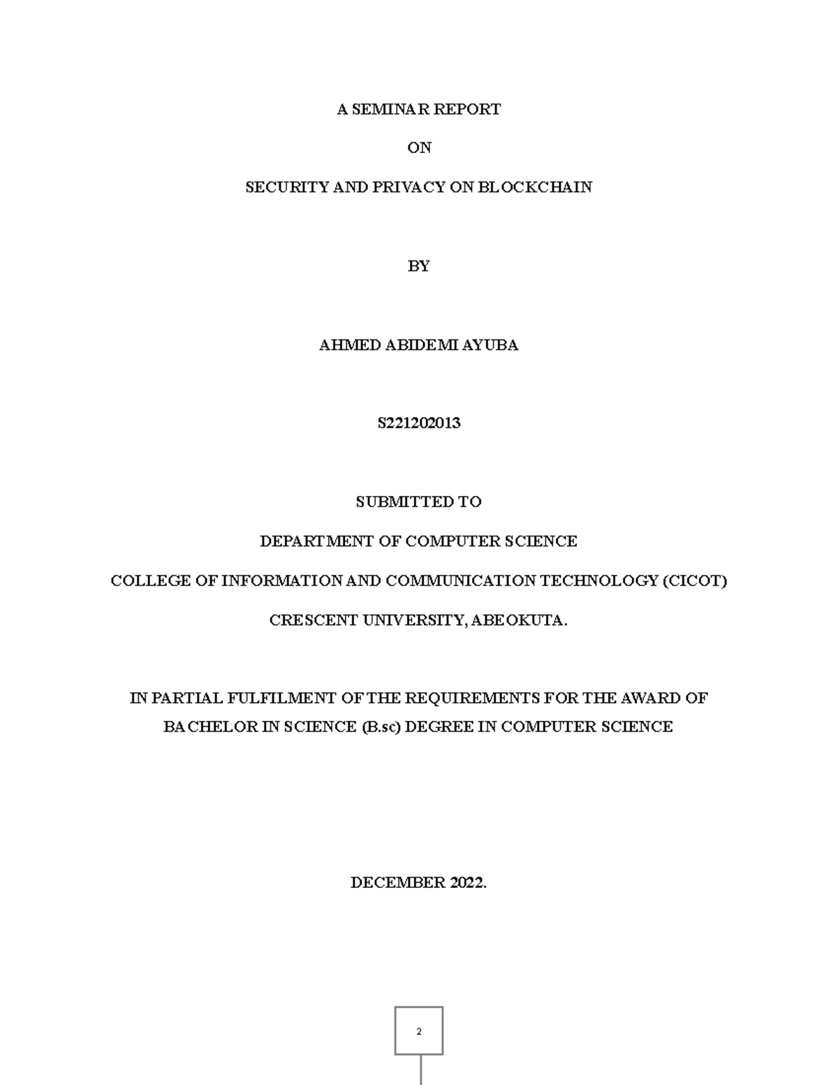 Seminar Table of Content - A SEMINAR REPORT ON SECURITY AND PRIVACY ON ...