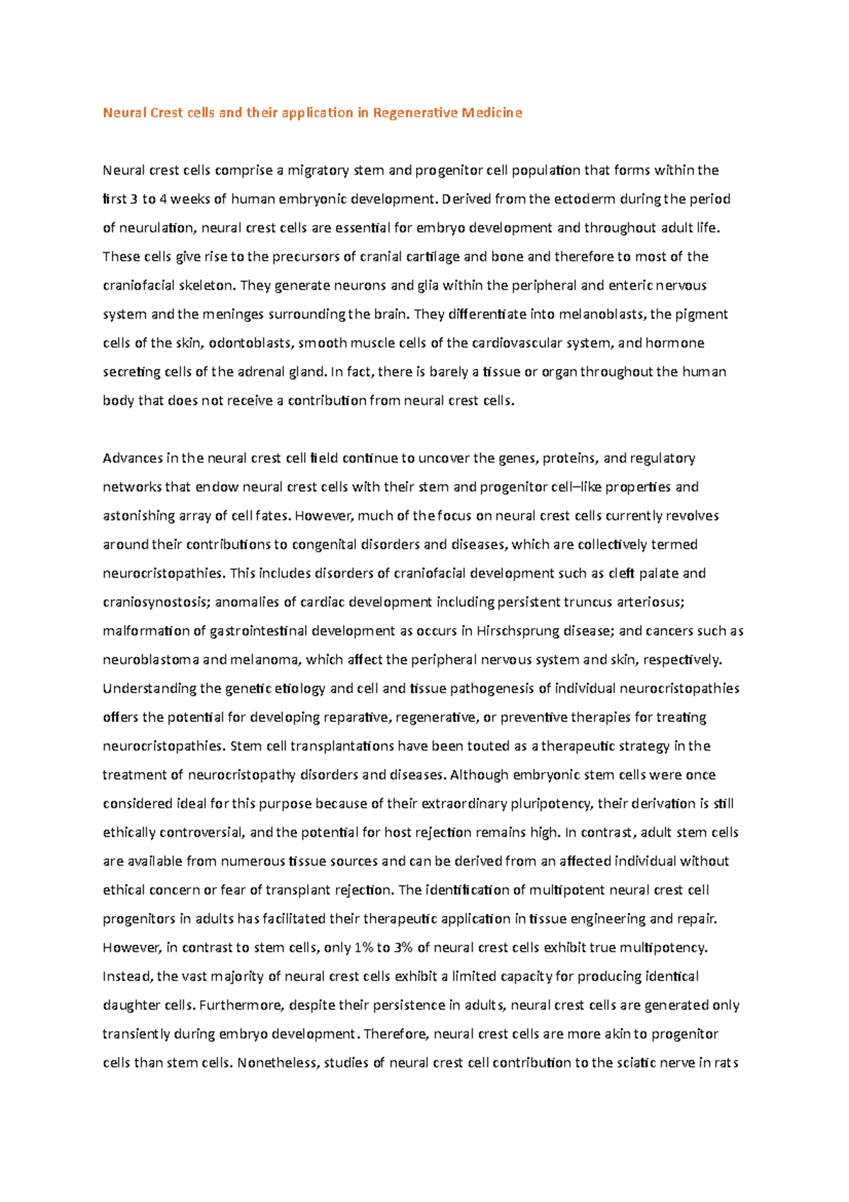 2a Neural Crest Cells And Their Application In Regenerative Medicine Neural Crest Cells And