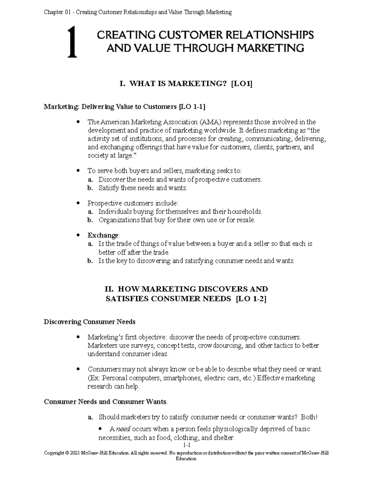 Chapter 1 Understanding Marketing Study Guide - I. WHAT IS MARKETING ...