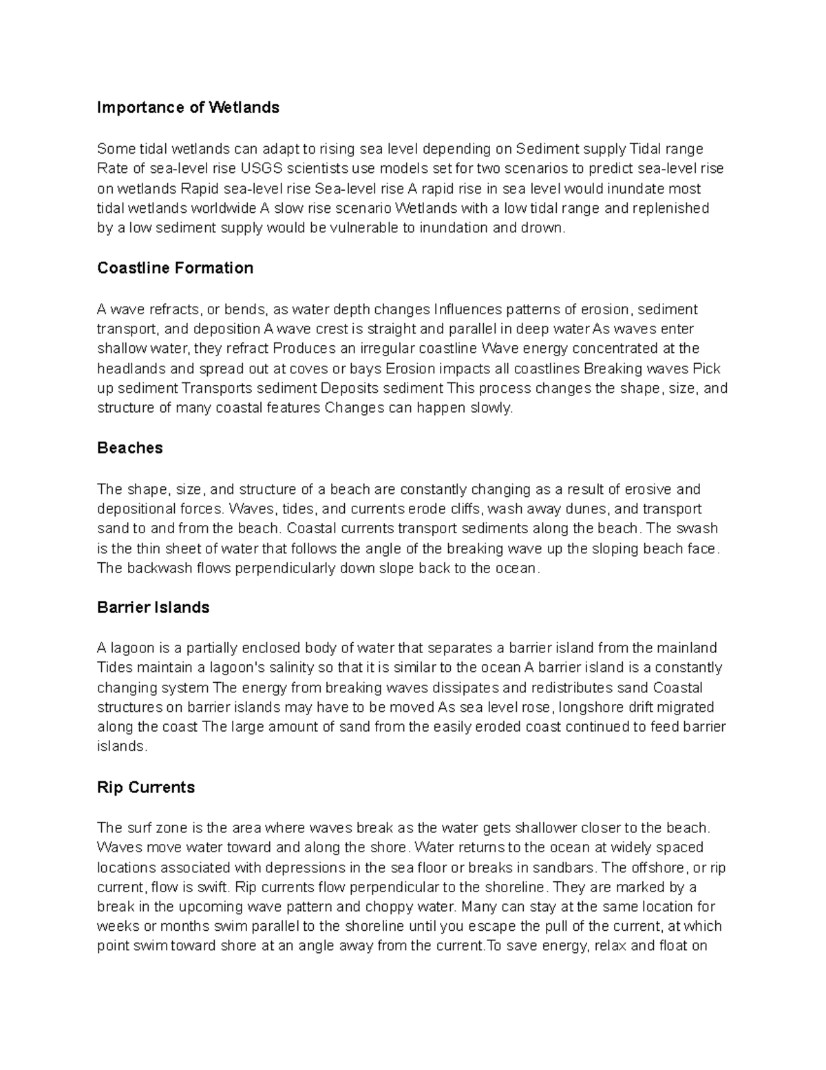 Module 07 The Dynamic Coast Notes - Importance of Wetlands Some tidal ...