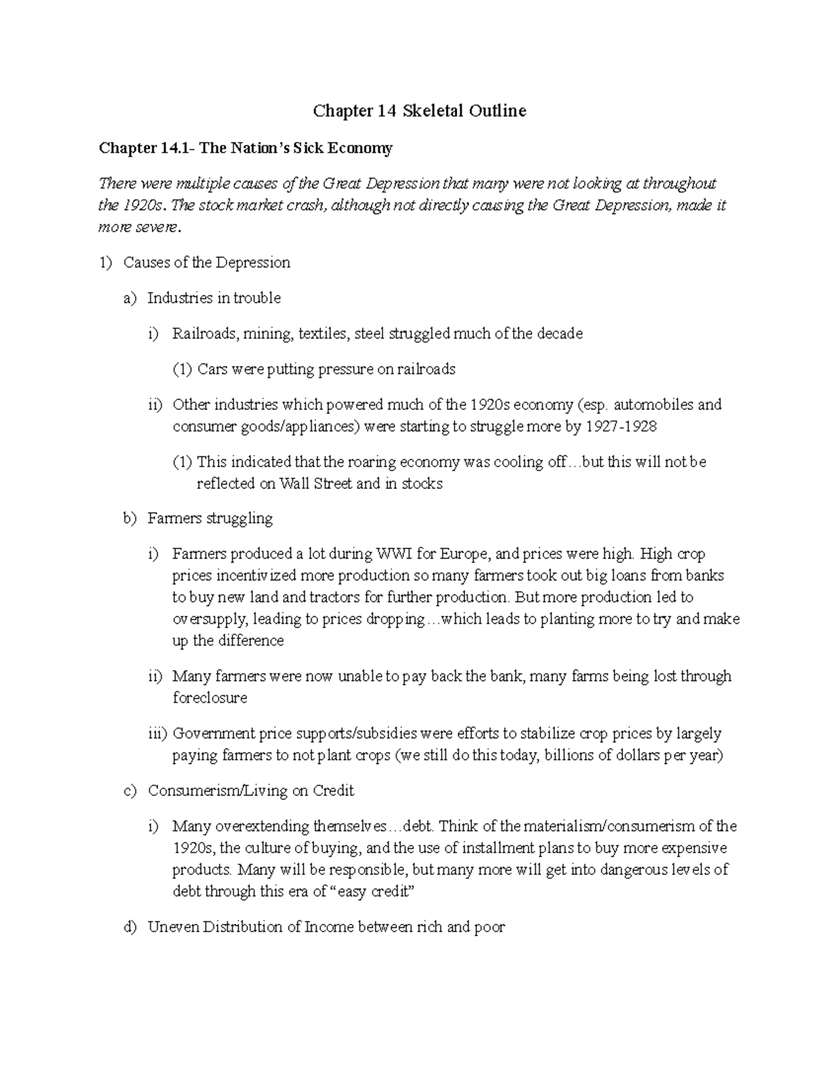 Completed Outline-Chapter 14 - Chapter 14 Skeletal Outline Chapter 14 ...