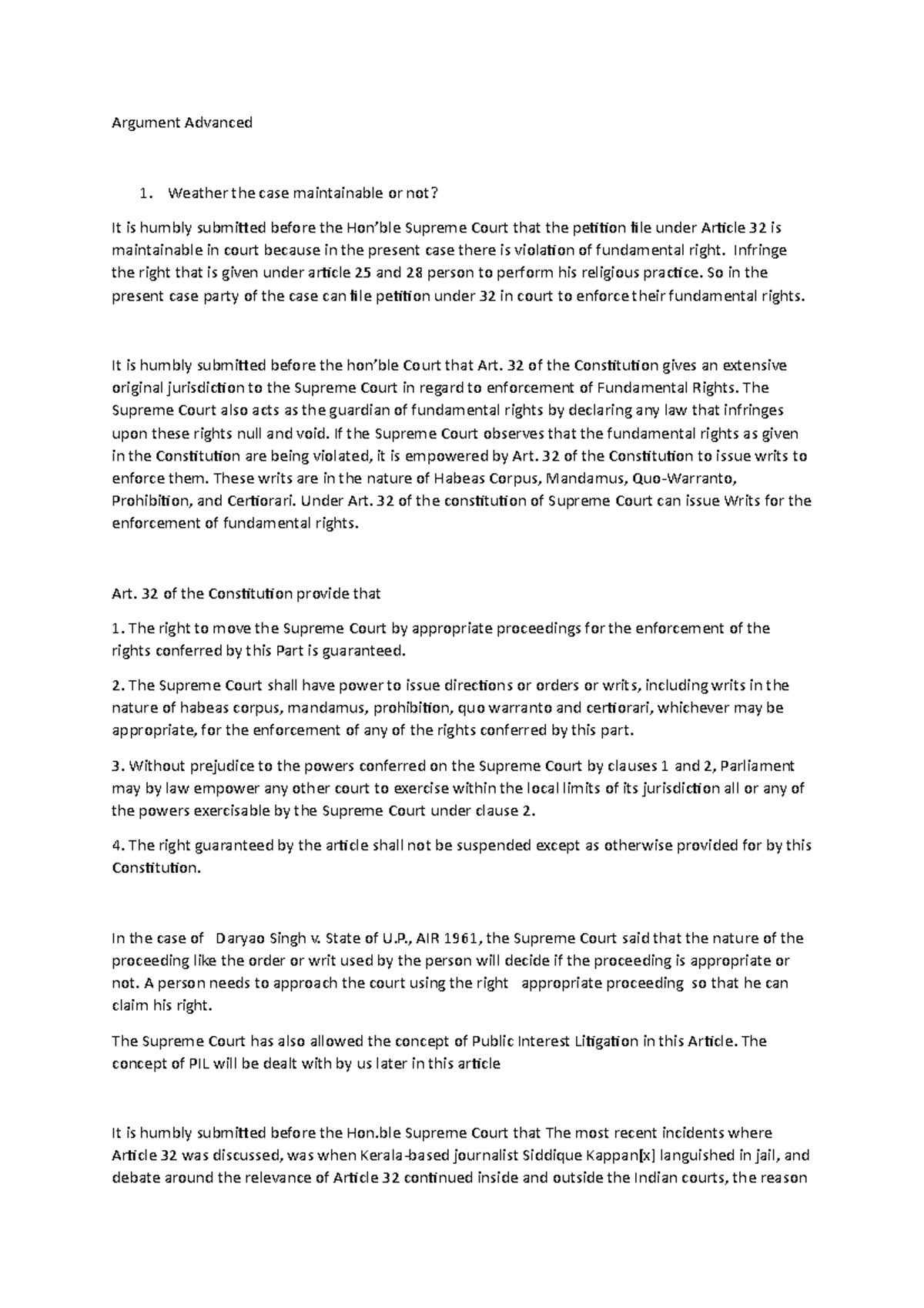 Argument Advanced - Argument Advanced Weather the case maintainable or ...