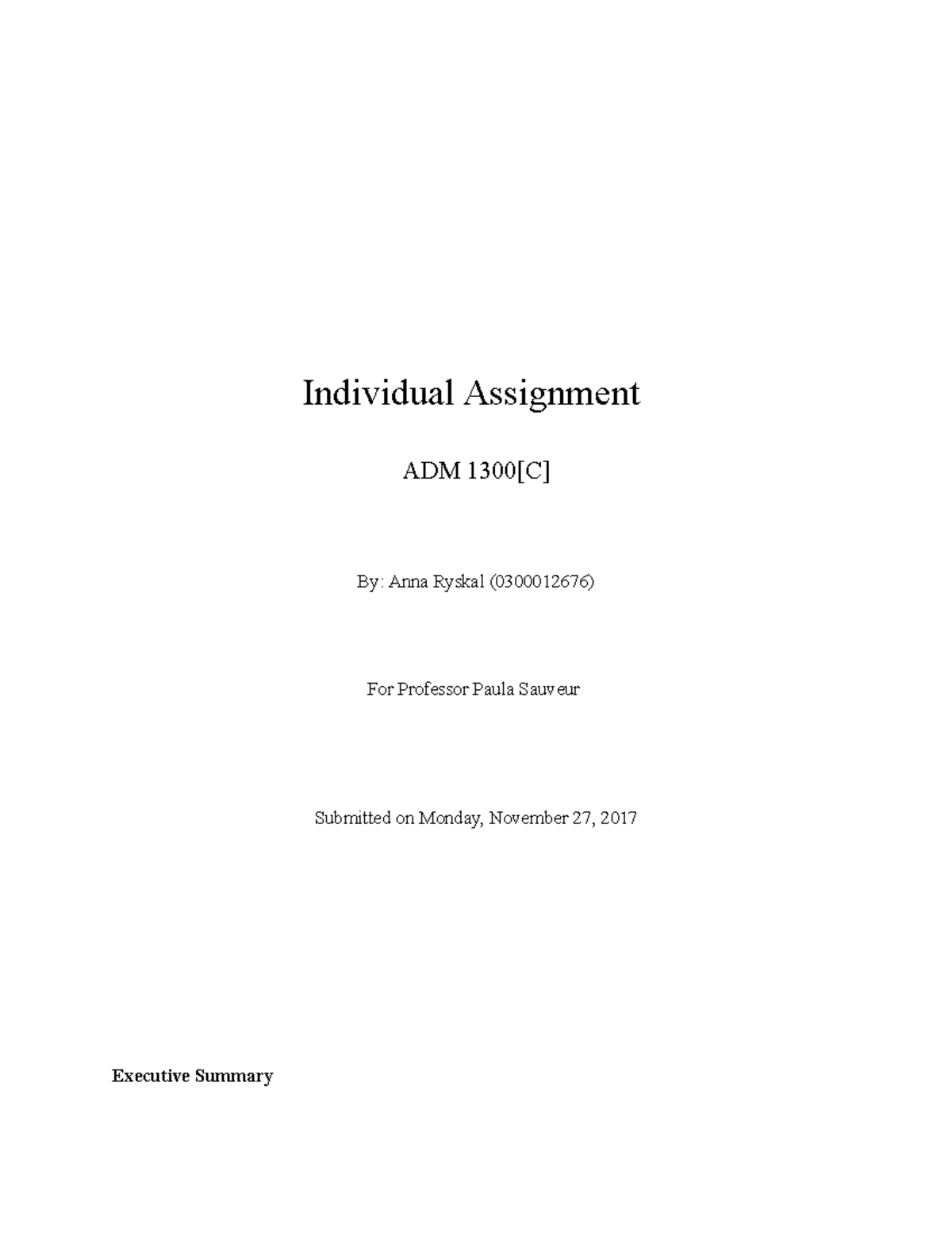 ADM1300 Individual Assignment - 71% - Individual Assignment ADM : Anna ...