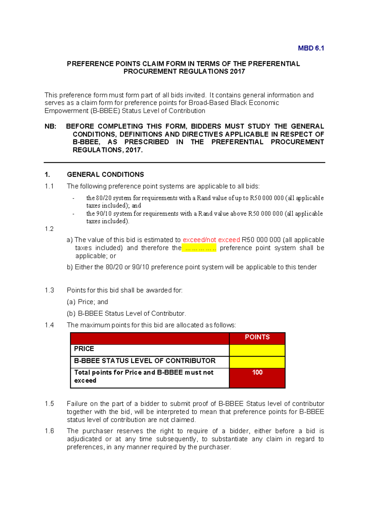 MBD-6 - learner manuals - MBD 6. PREFERENCE POINTS CLAIM FORM IN TERMS ...