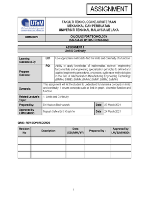 Tutorial 5 6 - CALCULUS - BITI 1223 TUTORIAL 5 1. Find the area of the region R: a) b) 2. Find ...
