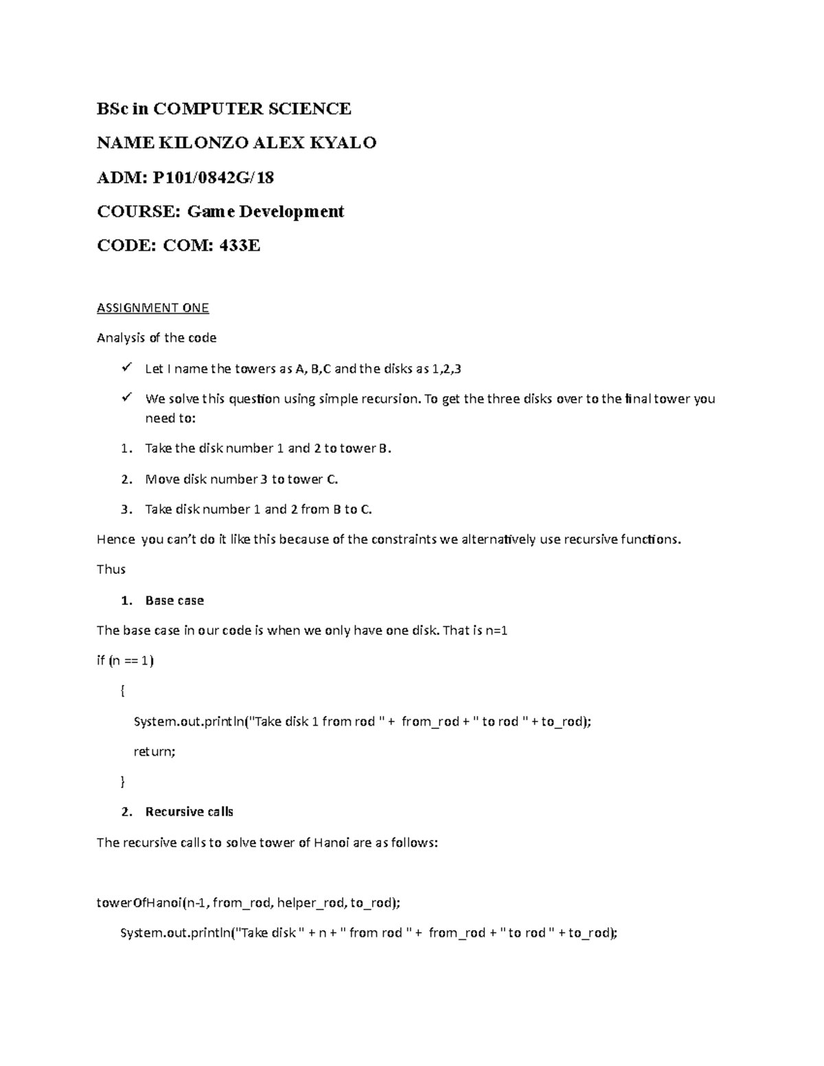 BSc in Computer Science - BSc in COMPUTER SCIENCE NAME KILONZO ALEX ...