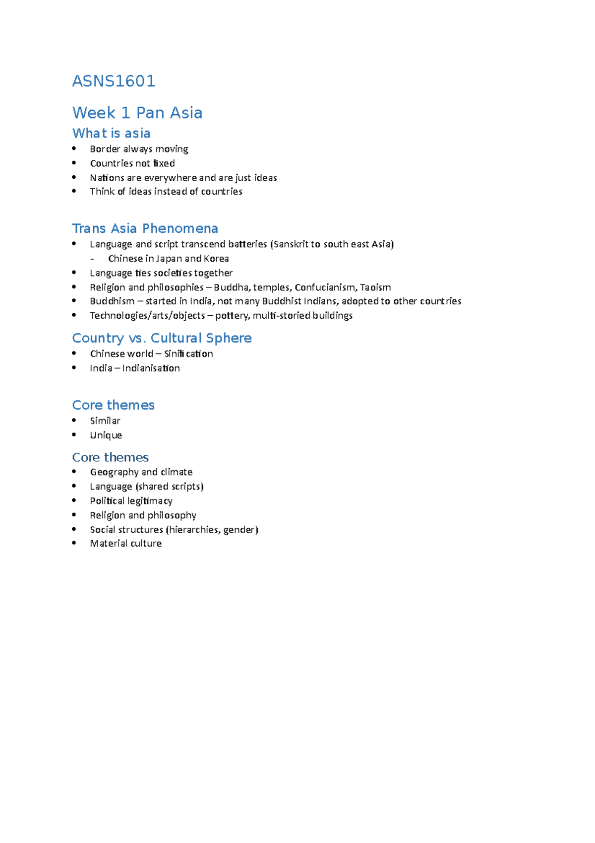 Introduction to Asian Cultures - Lecture notes - ASNS1601 Notes - ASNS ...