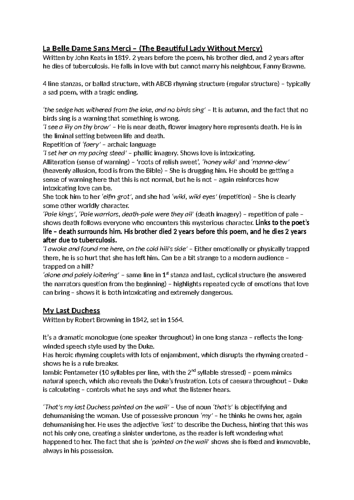 English Poetry - La Belle Dame Sans Merci – (The Beautiful Lady Without ...