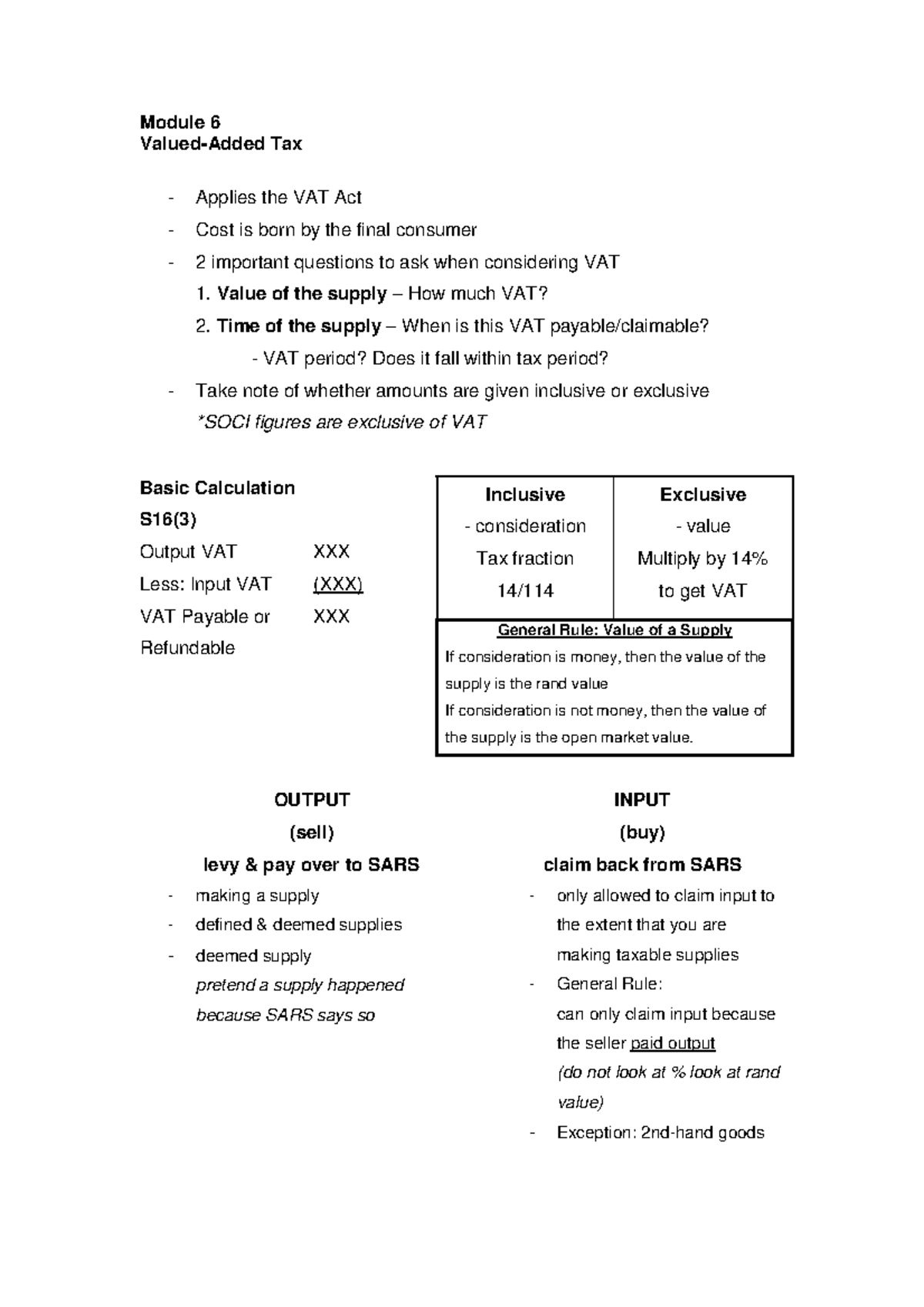 41 Module 6 - VAT - Value added tax notes - Module 6 Valued-Added Tax ...