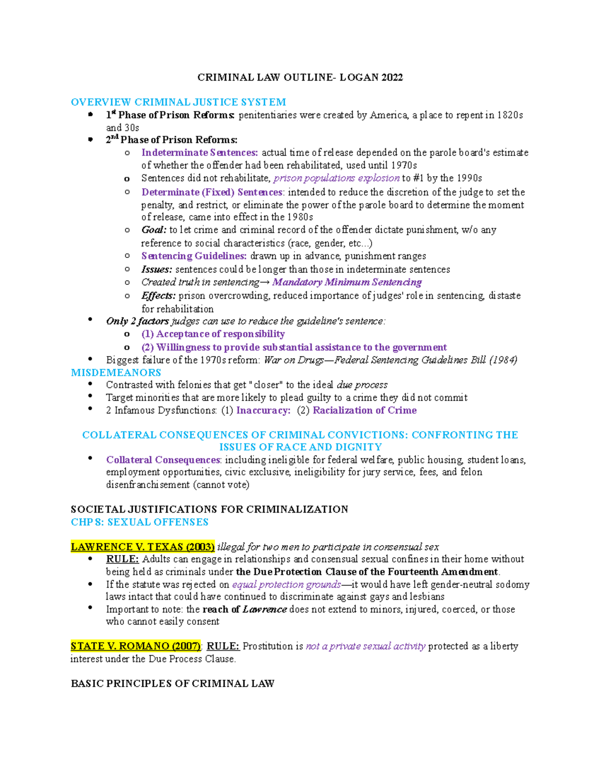 2022 - Wayne Logan Criminal Law Outline - CRIMINAL LAW OUTLINE- LOGAN ...