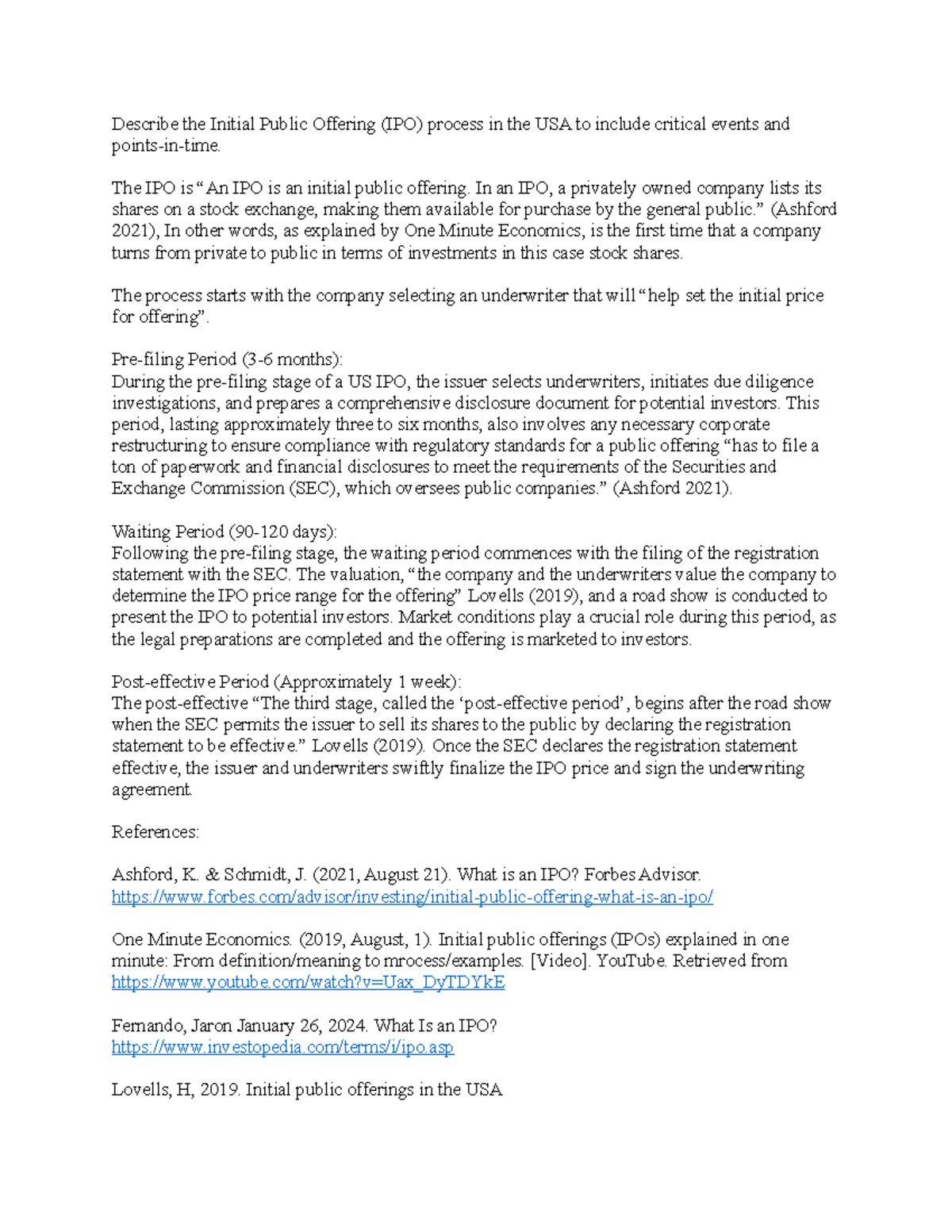 Discussion forum unit 6 - Describe the Initial Public Offering (IPO ...