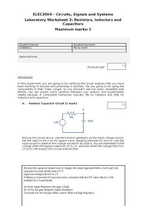 Lab worksheet 1 - Operational Amplifiers - ELEC2004 – Circuits, Signals and Systems Laboratory ...
