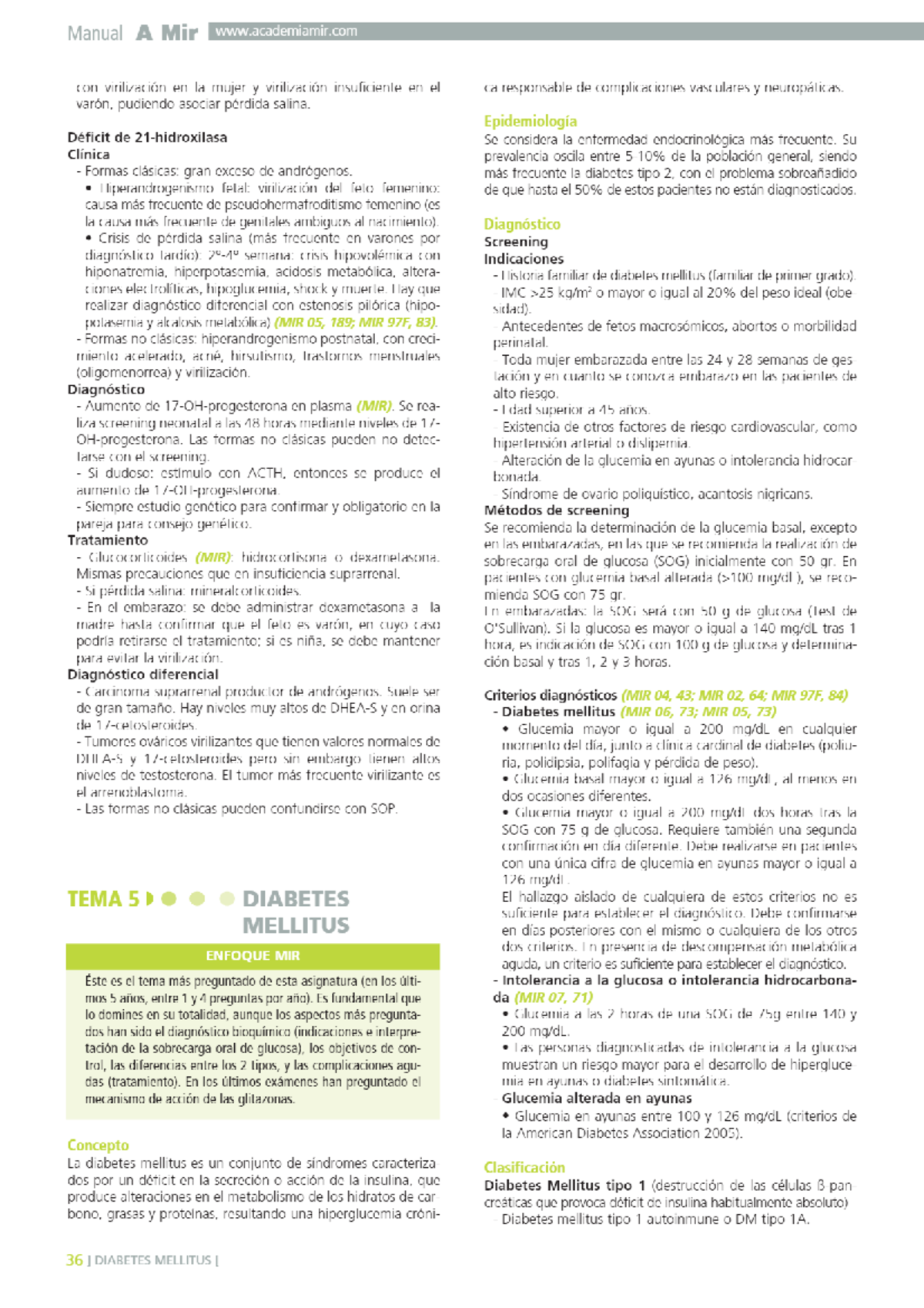 Tema 5: Diabetes Mellitus (Manual AMIR) - Manual A Mir con virilización ...