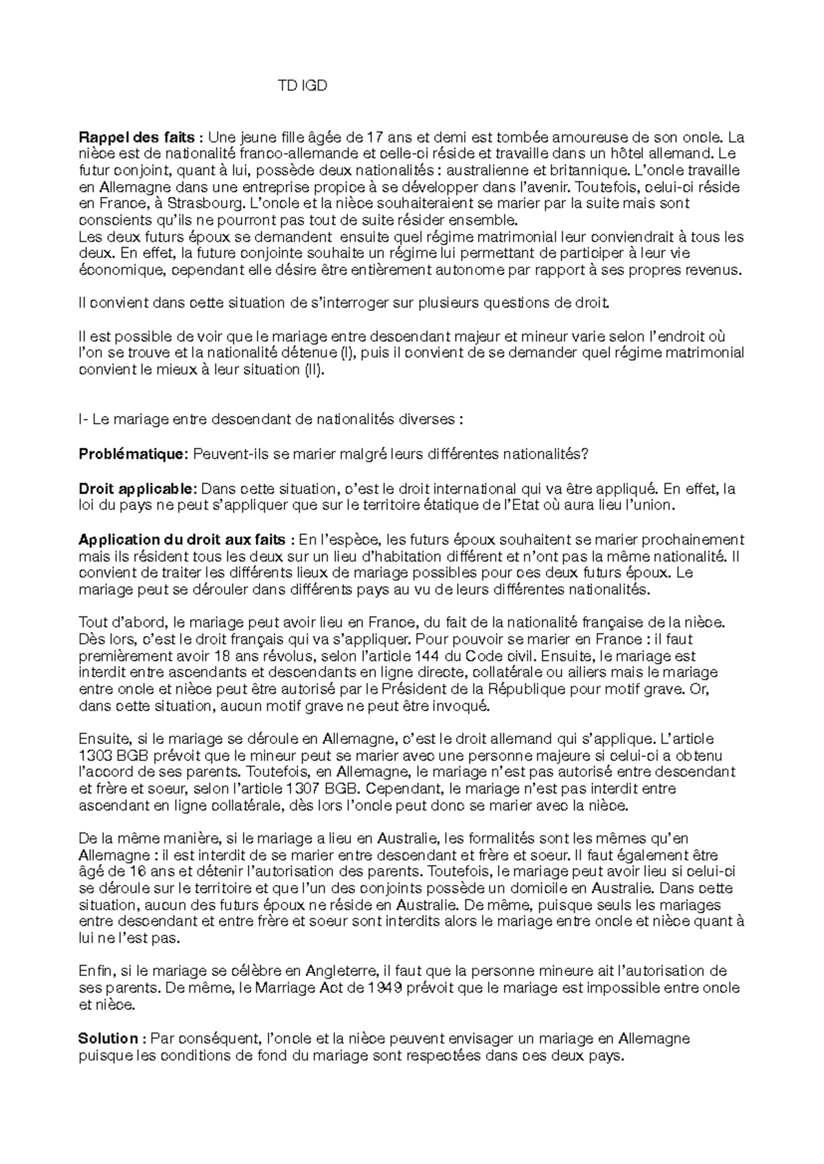 Cas Pratique 7 IGD pdf - aide pr méthodologie - TD IGD Rappel des faits : Une jeune fille âgée ...