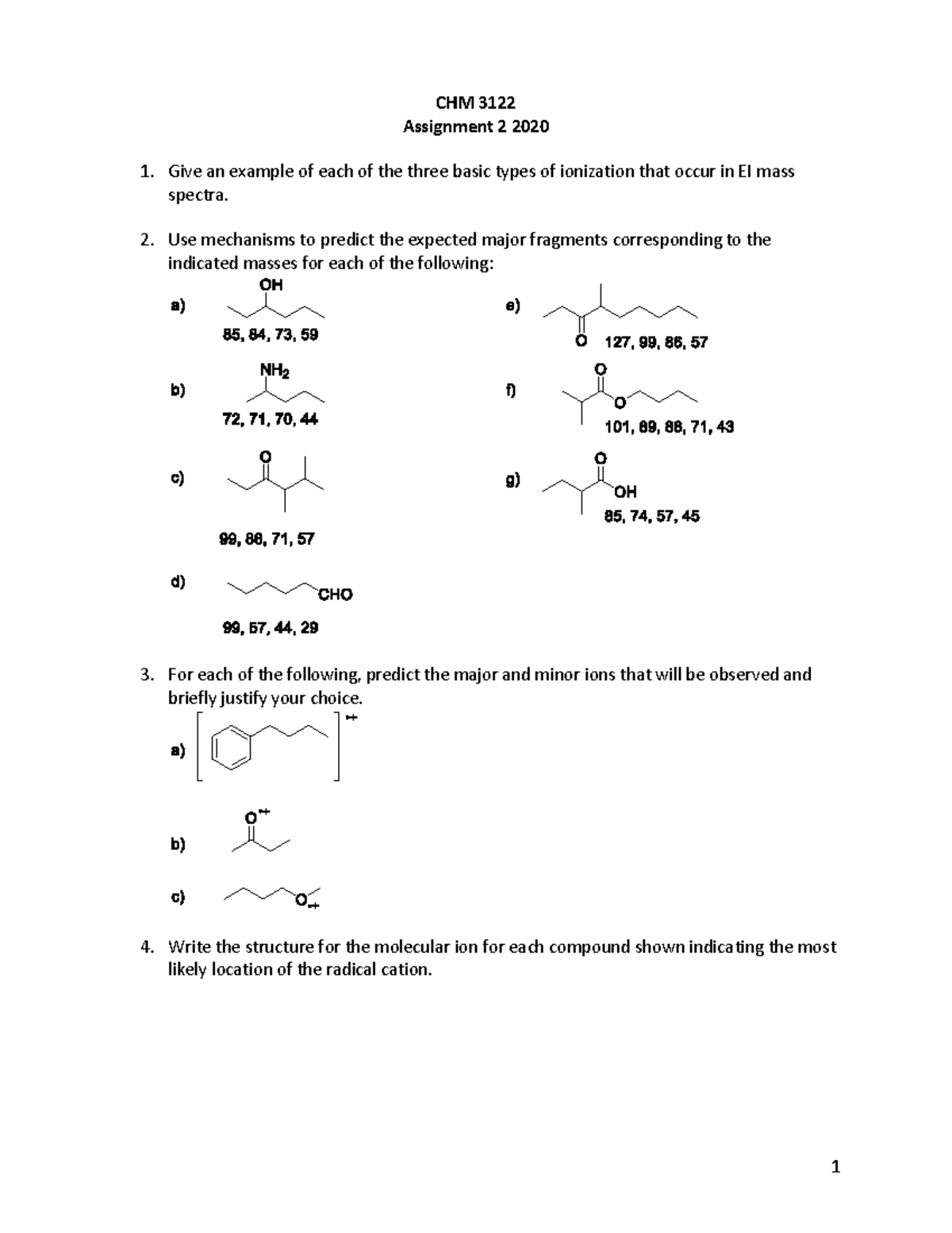 Assignment 2 2020 - hw2 - ####### CHM 3122 Assignment 2 2020 Give an example of each of the ...