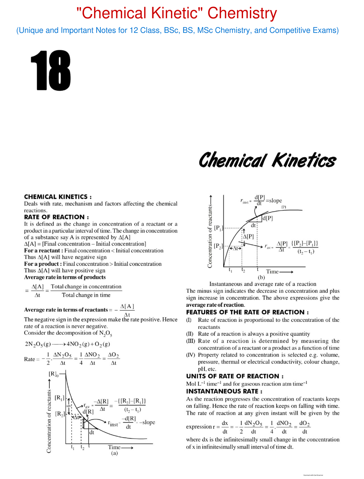 Chemical Kinetic Chemistry Unique and Important Notes for 12 class, BSc ...