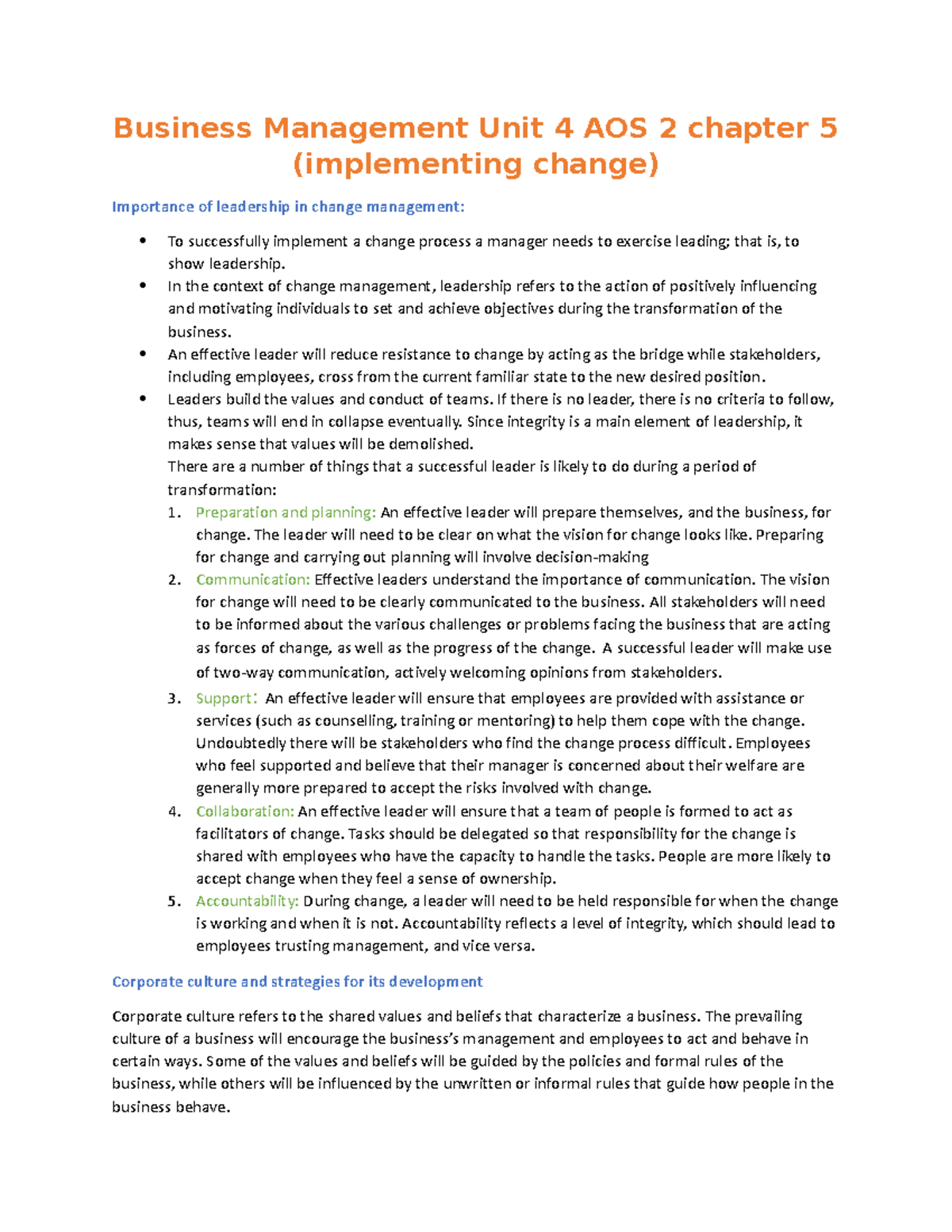 Business management notes unit 4 aos 1 helps in exams and sac ...