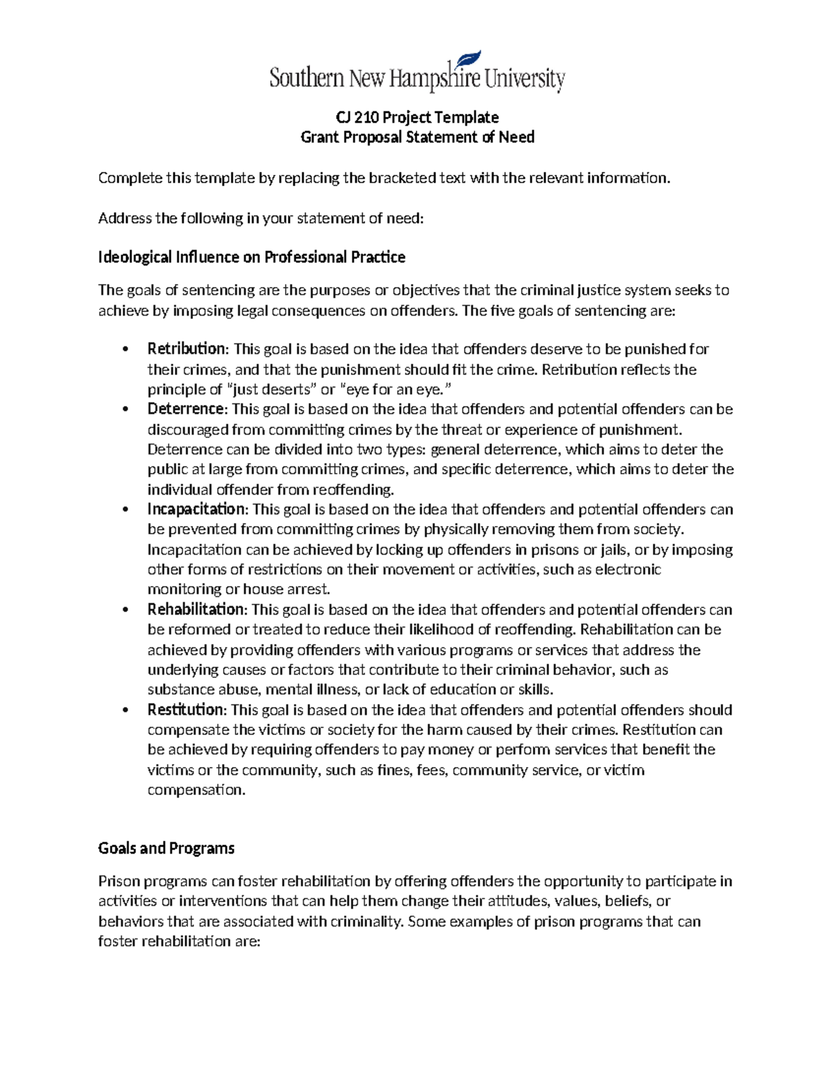 CJ 210 Project - CJ 210 Project Template Grant Proposal Statement of Need Complete this template ...