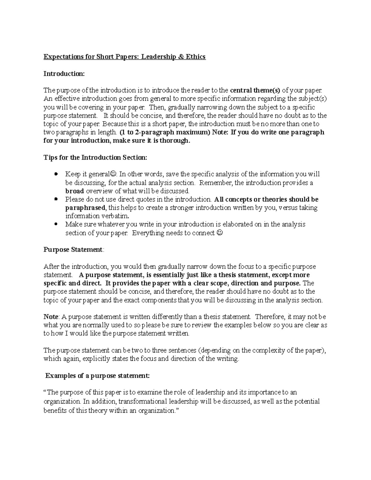 MBA 6000 Expectations FOR Short Papers 2019 - Expectations for Short ...