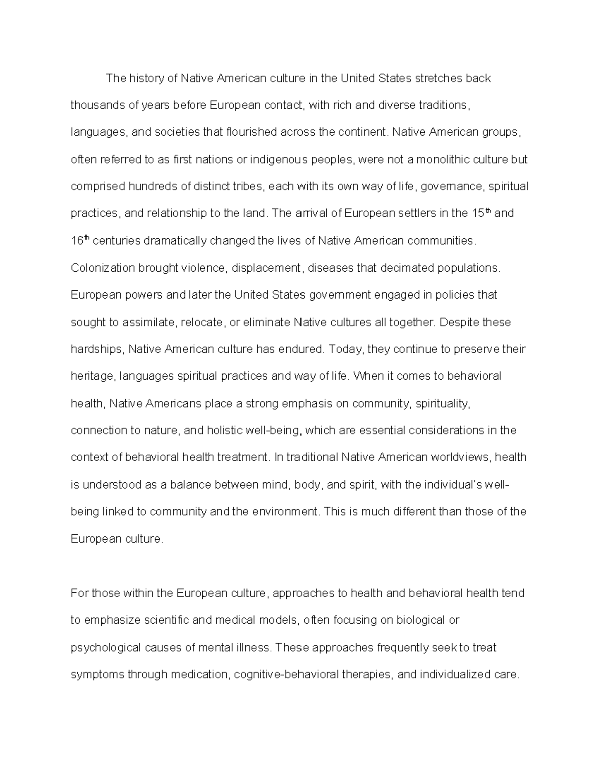 Week 5 essay - The history of Native American culture in the United ...