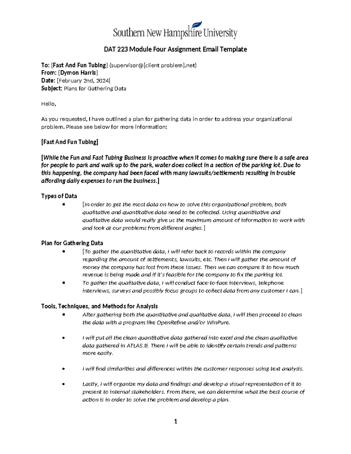 4-2 Assignment Create a Plan for Gathering Data (DAT-223)-2 - DAT 223 Module Four Assignment ...