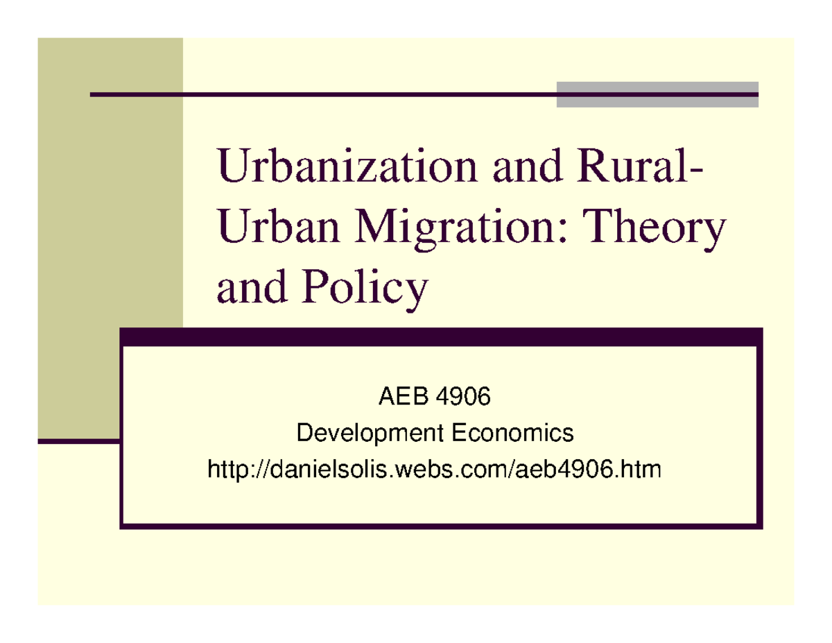 Urban-rural development; power - Urbanization and Rural- Urban Migration: Theory and Policyand ...