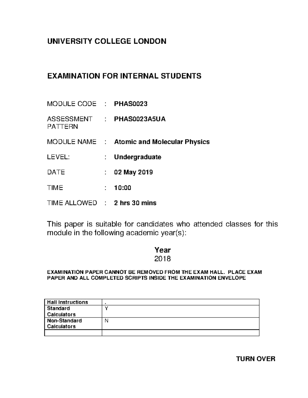 2019 Examination - UNIVERSITY COLLEGE LONDON EXAMINATION FOR INTERNAL ...