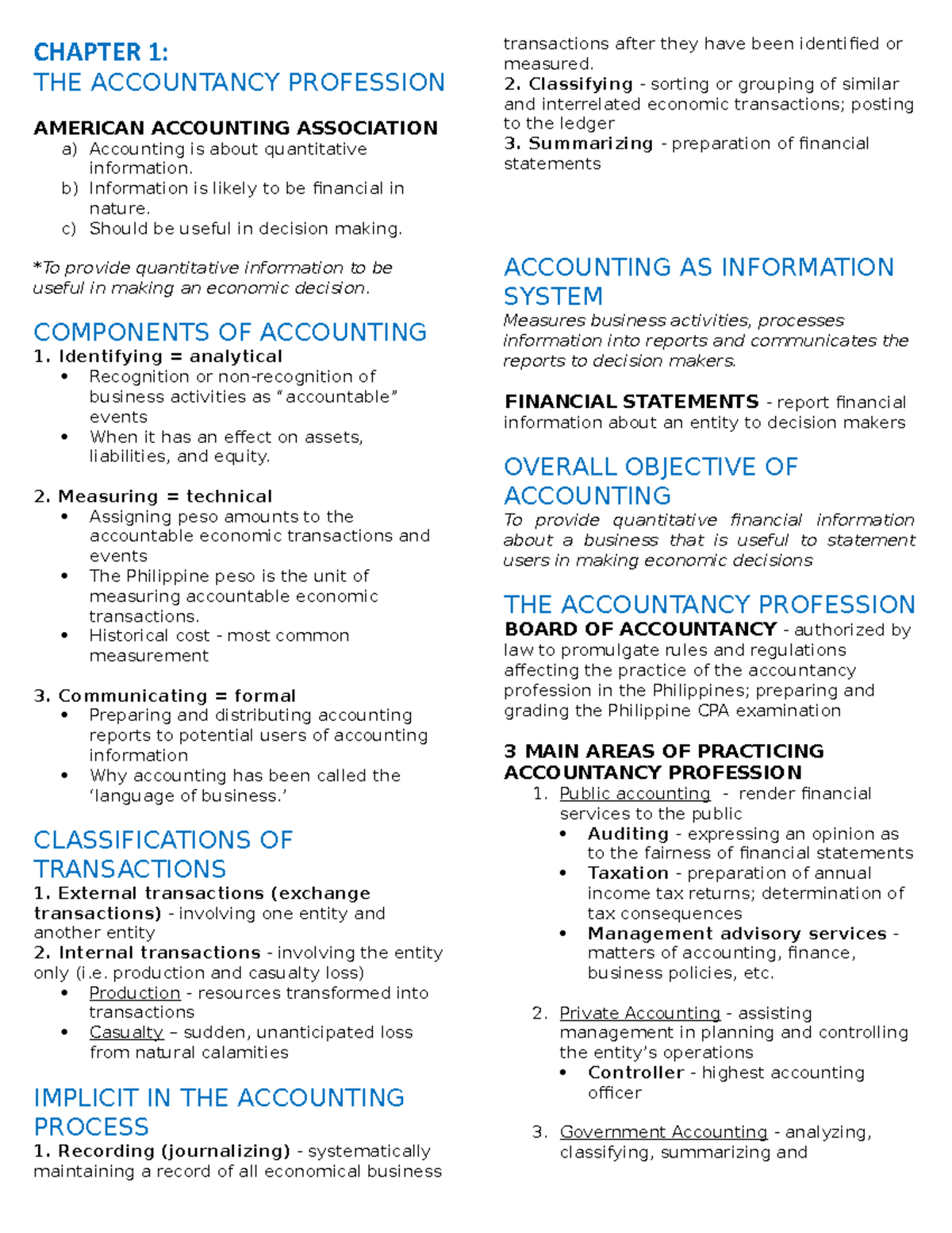 C1 Lecture Notes - CHAPTER 1: THE ACCOUNTANCY PROFESSION AMERICAN ...