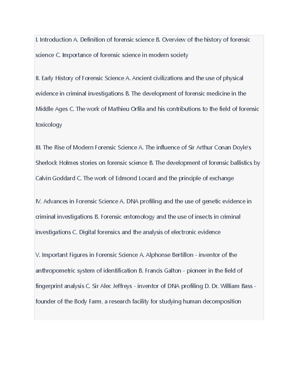 History of Forensic Science - I. Introduction A. Definition of forensic ...