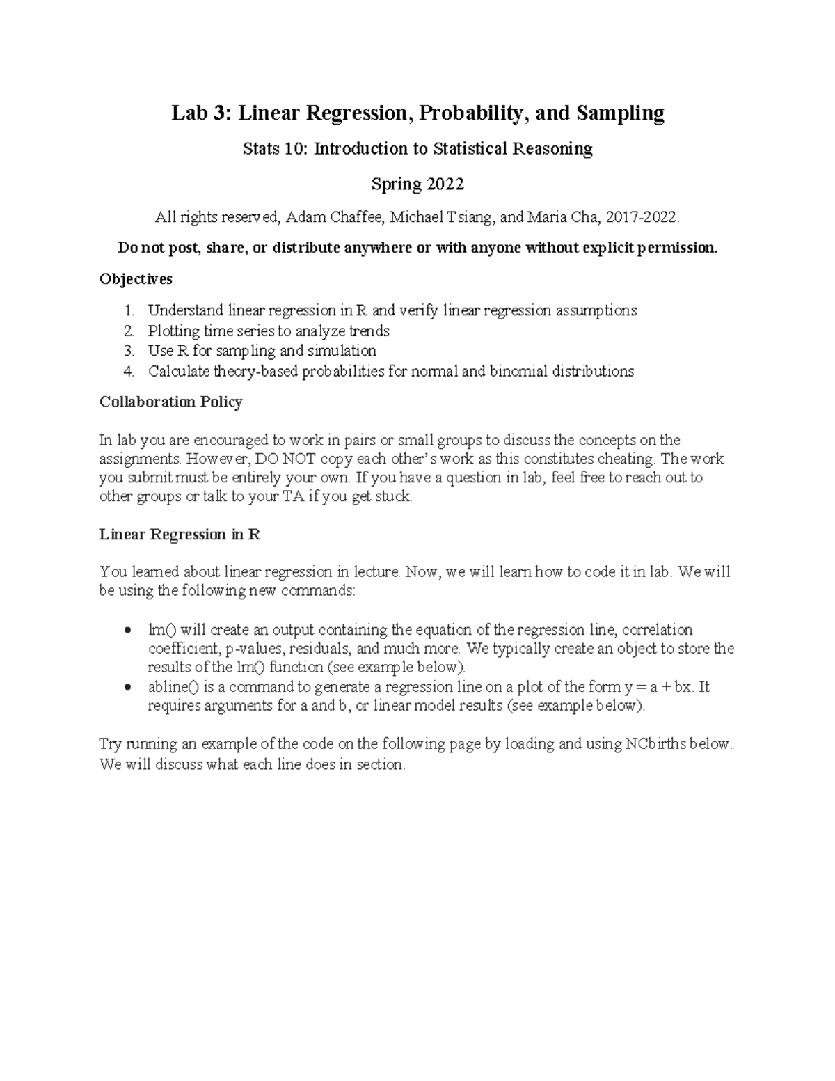 Stats 10 S2022 Lab 3 - Lab 3: Linear Regression, Probability, and Sampling Stats 10 ...