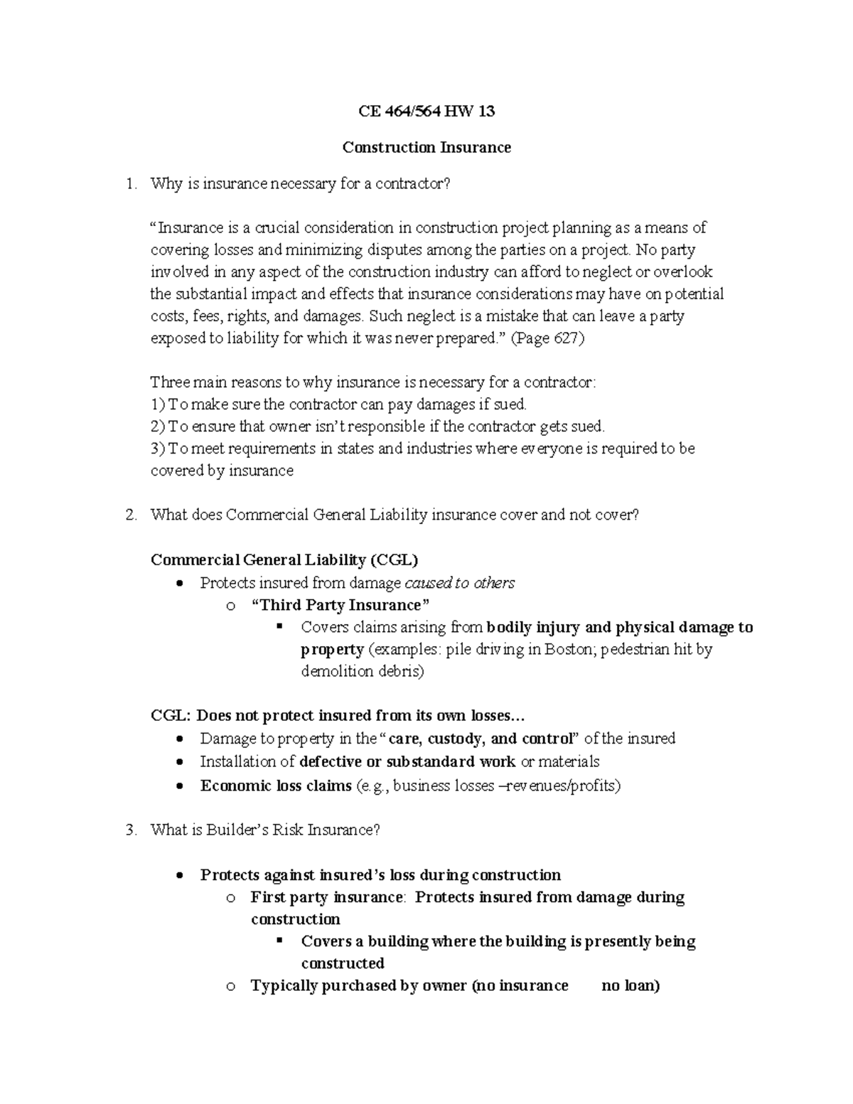 HW 13 Insurance - Kennaugh - CE 464/564 HW 13 Construction Insurance ...