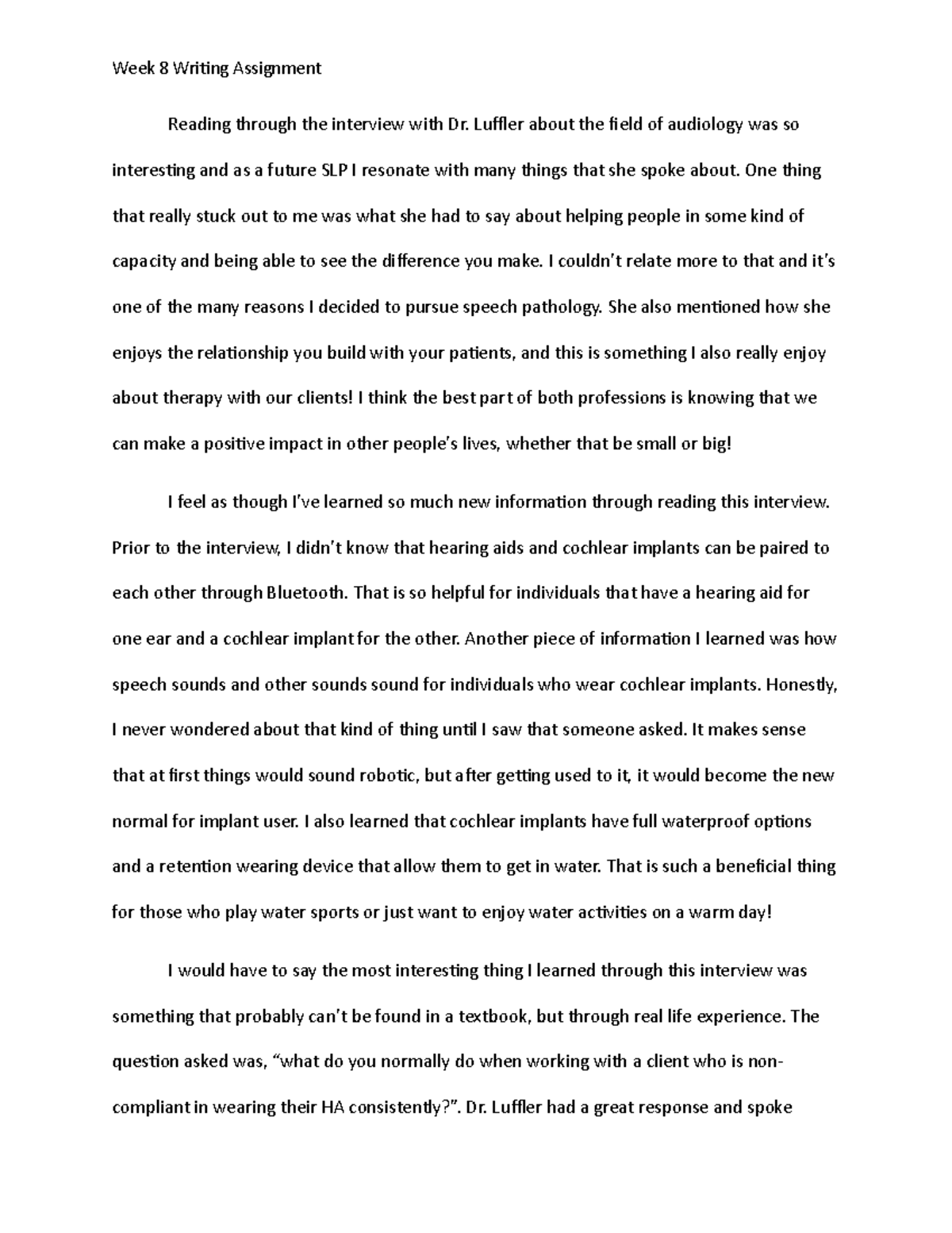 Writing Assignment Week 8 - Week 8 Writing Assignment Reading through ...