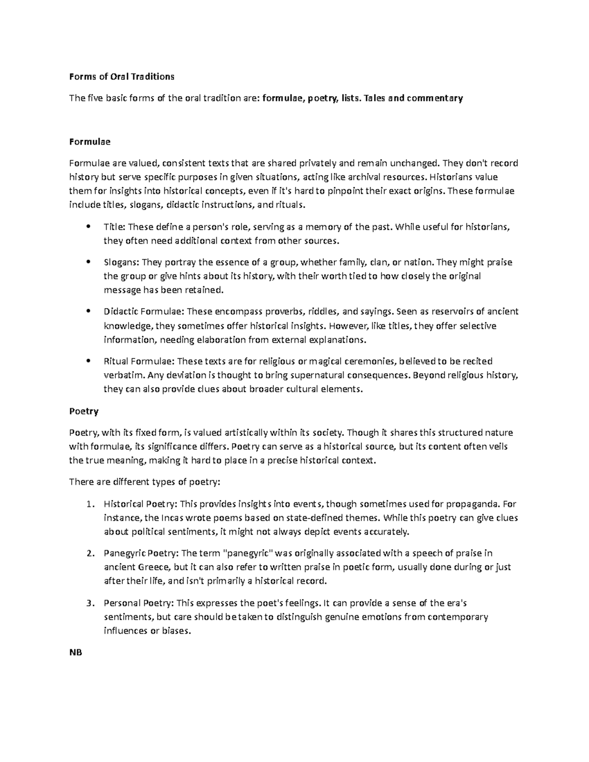 Forms of Oral Traditions - Tales and commentary Formulae Formulae are ...