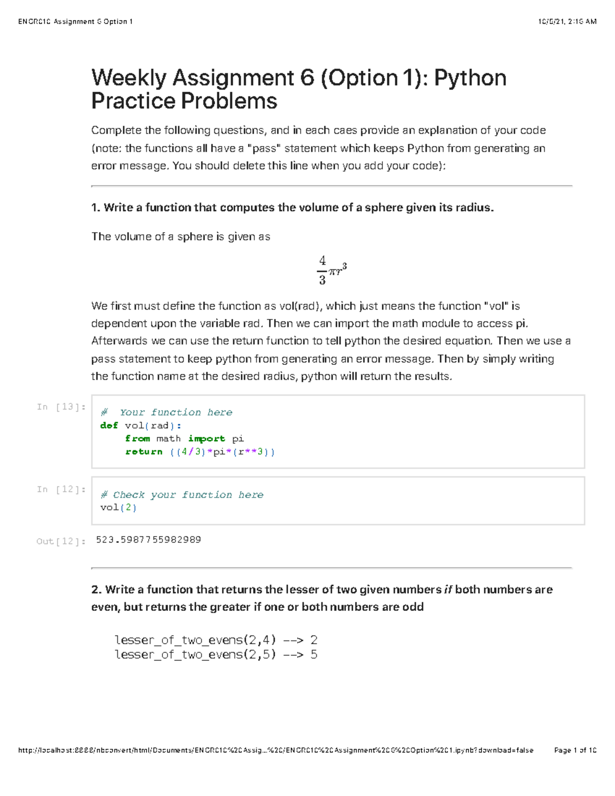 ENGR010 Assignment 6 - - Studocu