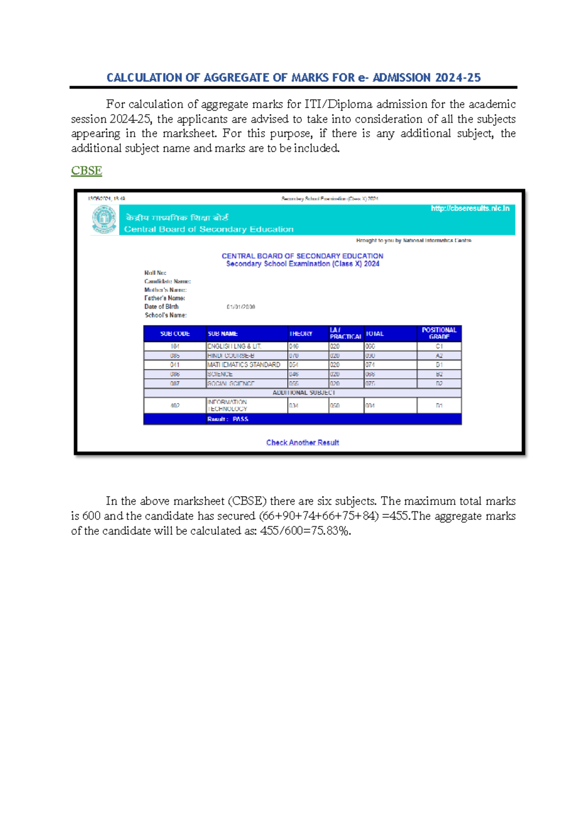 ITI Document 15-May-2024 10 15 - CALCULATION OF AGGREGATE OF MARKS FOR ...