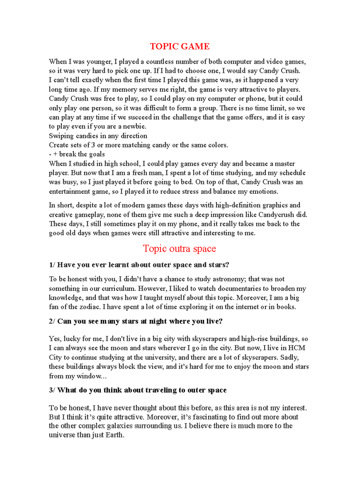 Topic GAME ielt - fff - TOPIC GAME When I was younger, I played a ...