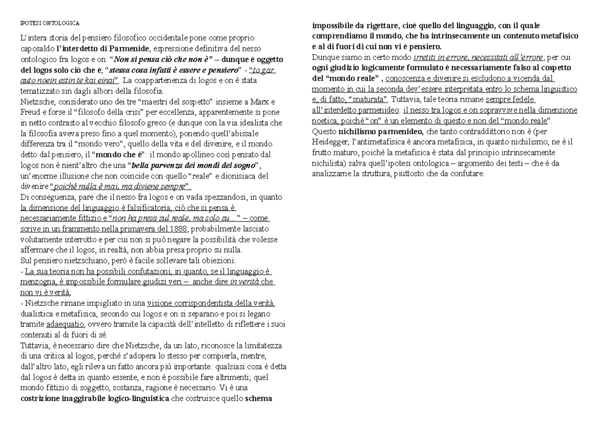 Ipotesi ontologica - IPOTESI ONTOLOGICA L’intera storia del pensiero ...