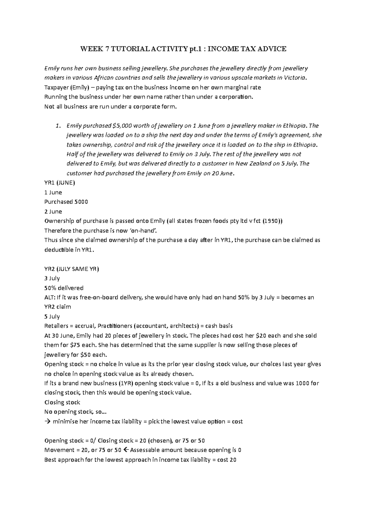 Week 7 Tutorial Activity - Income tax advice - WEEK 7 TUTORIAL ACTIVITY pt : INCOME TAX ADVICE ...