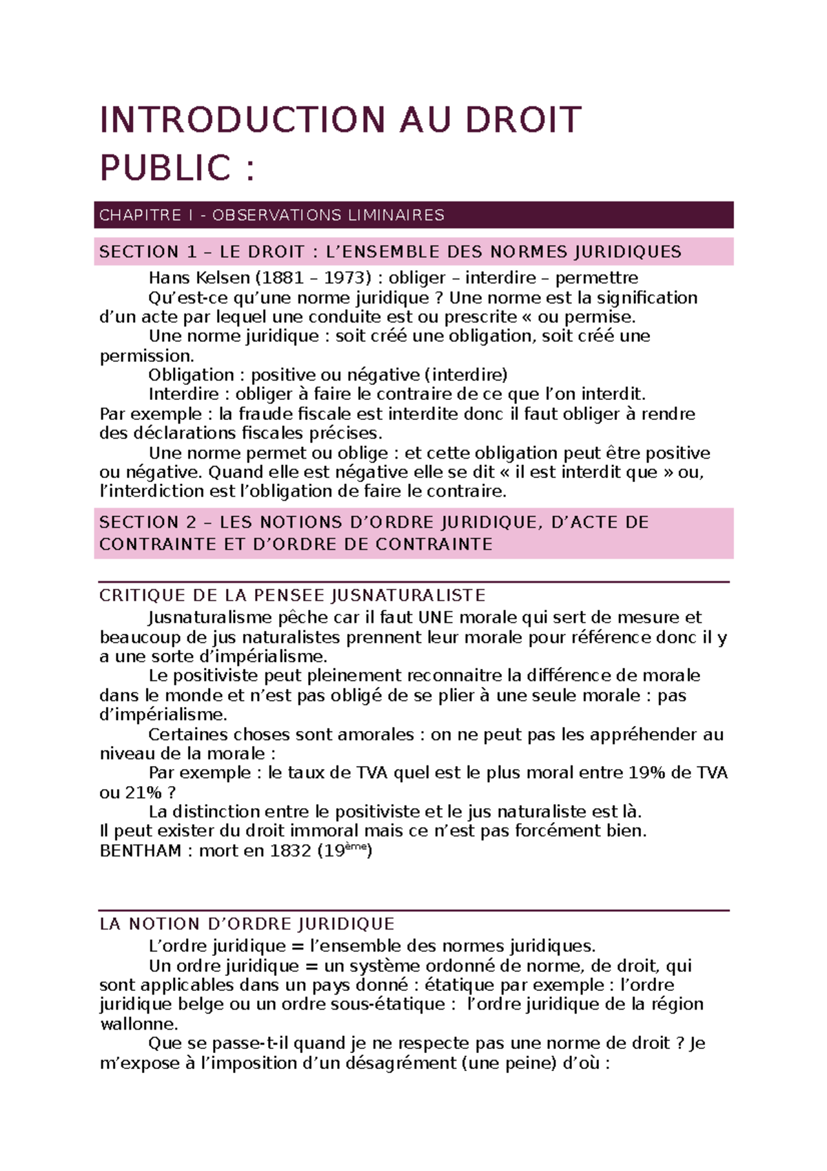 Introduction au droit public - INTRODUCTION AU DROIT PUBLIC : CHAPITRE I OBSERVATIONS LIMINAIRES ...