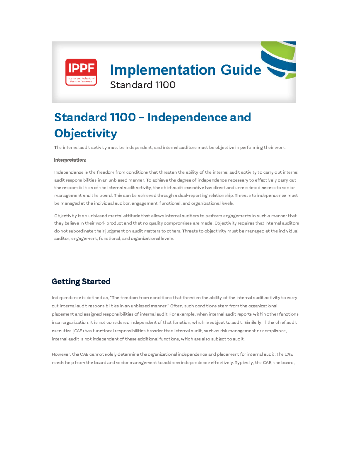 Iia ig standard 1100 independence and objectivity - Getting Started ...