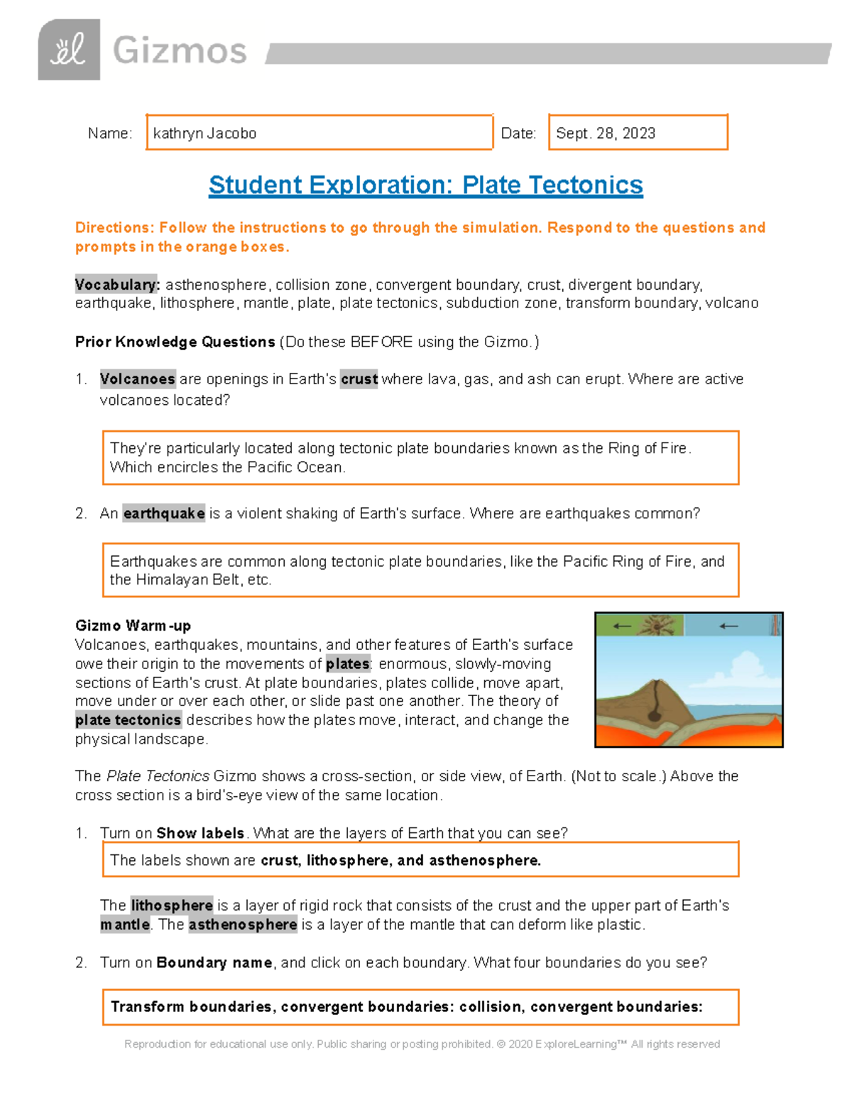 Copy of Plate Tectonics SE - Name: kathryn Jacobo Date: Sept. 28, 2023 ...