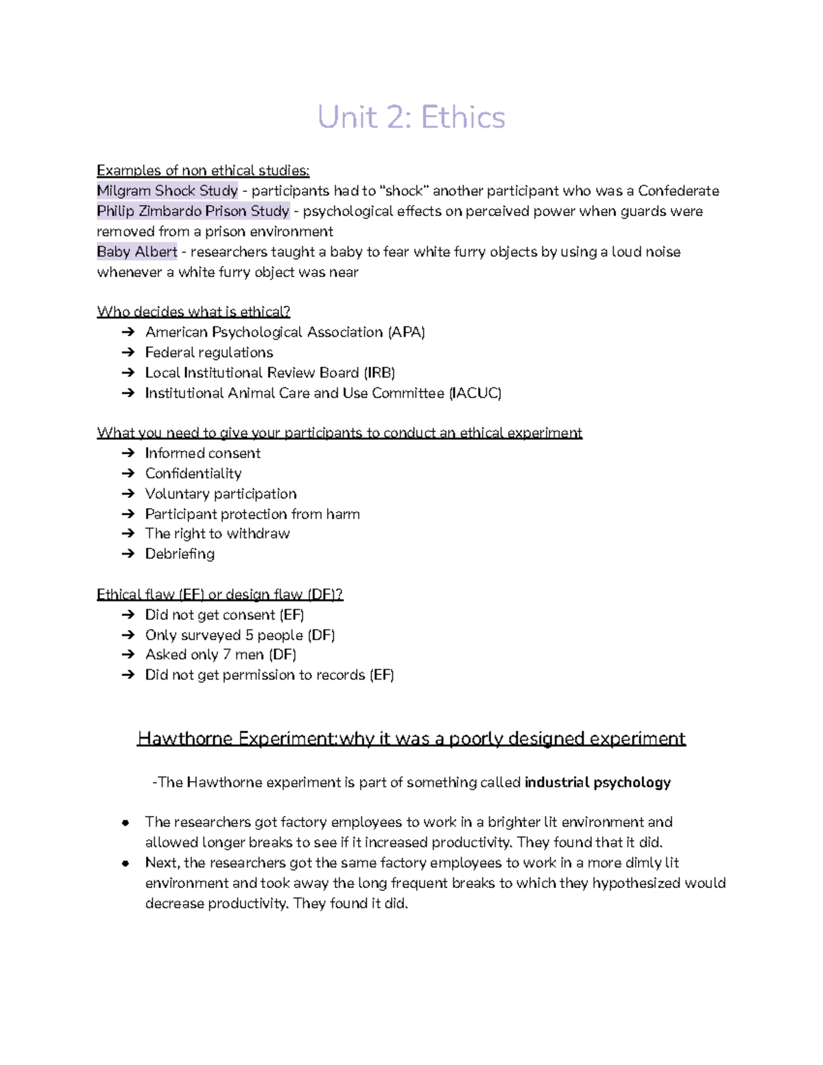 Ethics in Psychology - Unit 2: Ethics Examples of non ethical studies ...