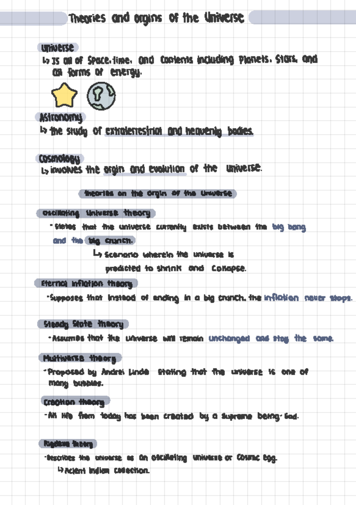Earth Science-11 2 - Class notes - Theories and origins of the Universe ...