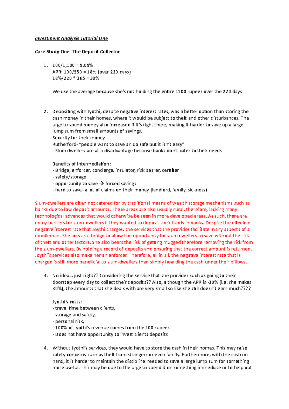 ALL tutorial answers - Investment Analysis Tutorial One Case Study One ...